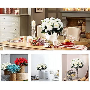 NINAT Peony Artificial Flowers Artificial Bouquet Fake Flowers Silk 20 Heads 16 Buds with Flower Stem for Wedding Valentine's Day Party Home Decoration Pack of 4 (White)