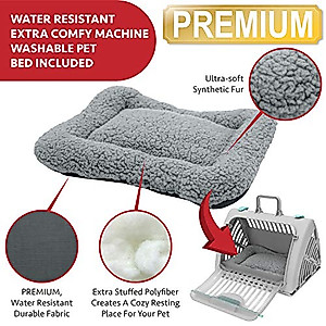 SportPet Designs Sport Pet Foldable Travel Cat Carrier with A Waterproof Bed - Front Door Plastic Collapsible Carrier, Gray (CM-10064-CS01)