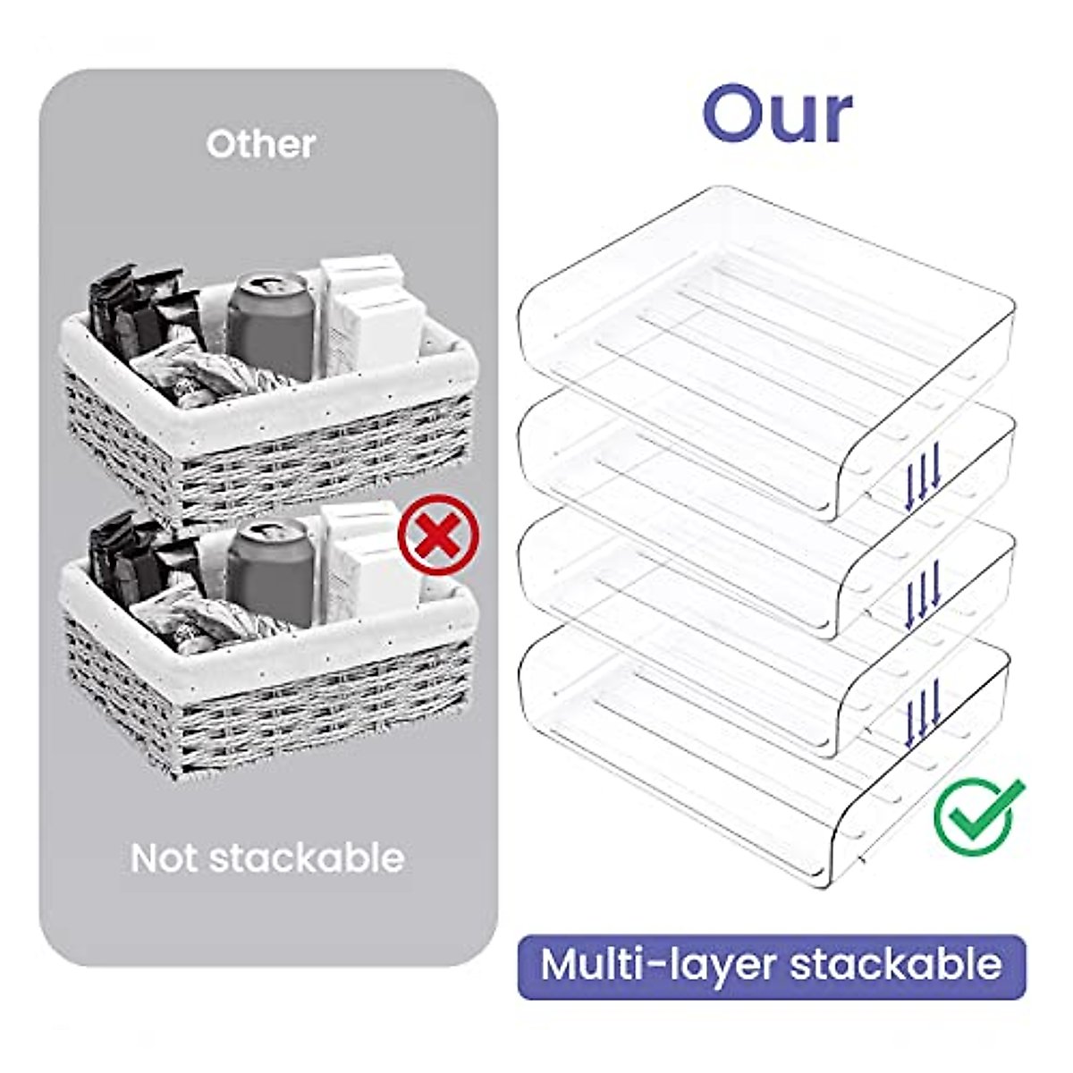 Tomorotec Desk Letter Tray Set, A4 Size Clear PET Stackable Document Organizer Office Desktop File Paper Holder Book Storage Rack Side Load Anti-Skid Stacking Support Convex Bottom (2X Landscape)