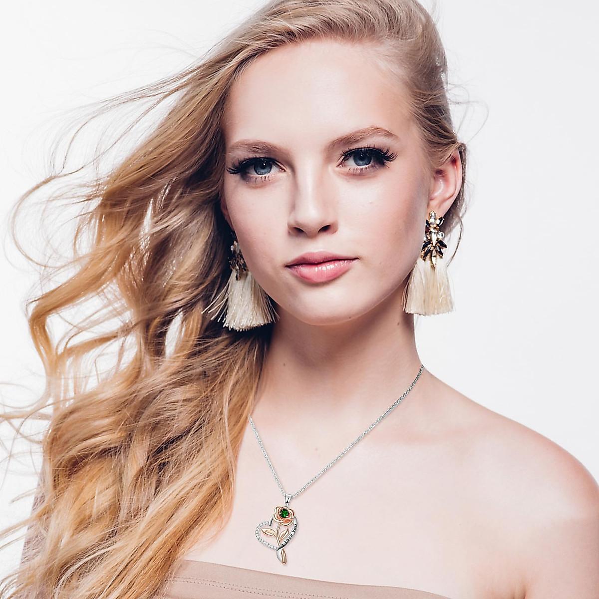 Wedding Necklace Ideas Gift for Her Birthday Gifts for Birthday Women Her Jewelry for Jewelry for Womens Gifts S925 Sterling Silver Diamond Rose Necklaces for Wife Valentines Day Christmas Wedding Necklaces(Silver-05-May-Emerald)