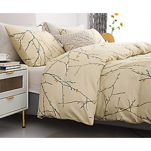 SLEEPBELLA Duvet Cover Full, 600 Thread Count Cotton Leaf Botanical Pattern Print Reversible Comforter Cover Set (Full, Teal Blue-Leaf)