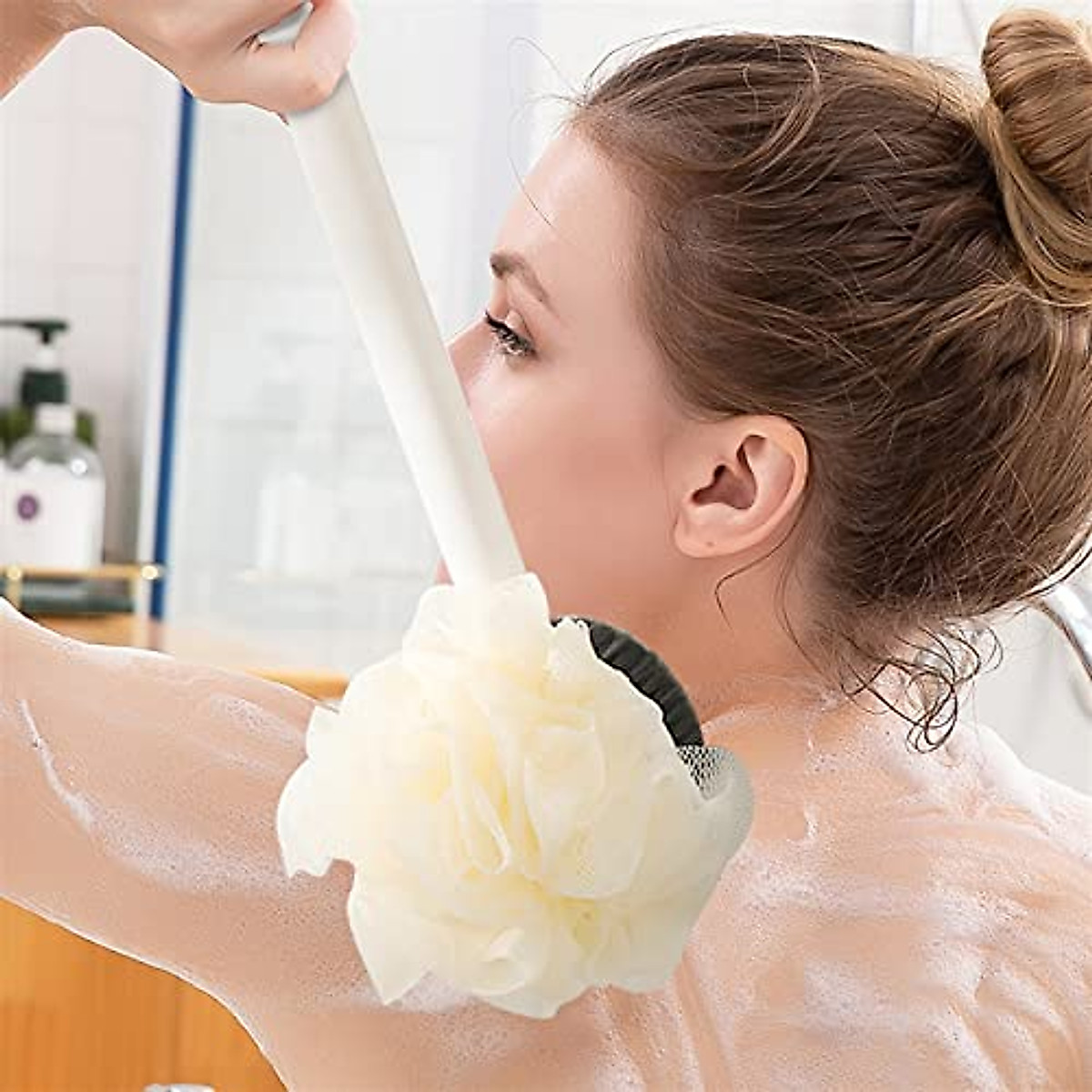 INGVY Dry Brushing Body Brush Bathroom Long Handle Back Brush Double Sided Shower Fine Sponge Body Scrubber Skin Exfoliating Bath Brush SPA Washing Tool (Color : Yellow)