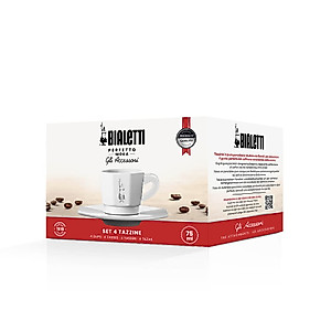 Bialetti Espresso Cups & Saucers, Set of 4, White