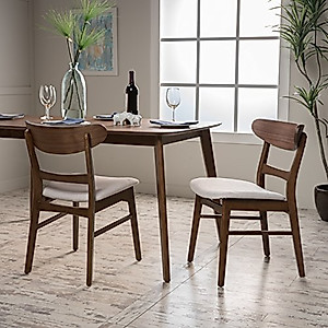 Christopher Knight Home Idalia Dining Chairs, 2-Pcs Set, Rubber Wood, Light Beige / Walnut Finish