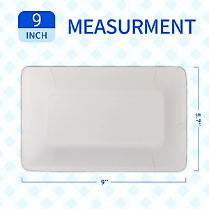 DYLIVeS Blue and White Buffalo Plaid Plates, 9.1 x 5.7 Inch Blue Checkered Disposable Paper Food Trays for Dessert Appetizers Snack Hotdog Rectangular Platters for Picnic, Graduation Party, 50 Pcs