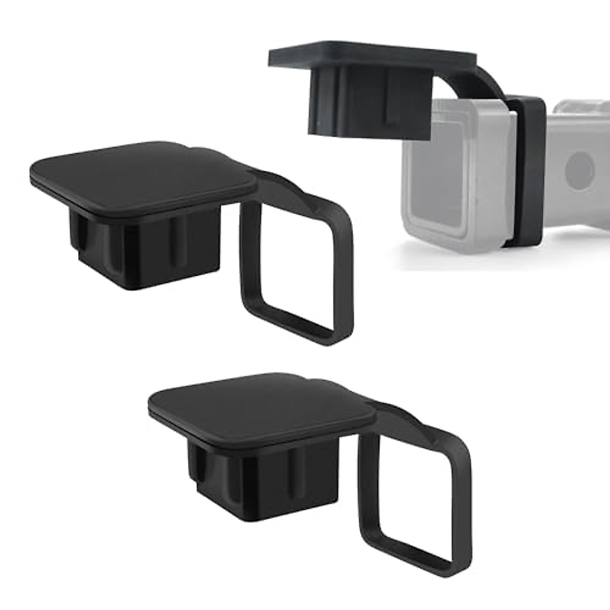 Crynod 2 PCS Car Towing Cover, 2" x 2" Receiver Hook Square Plug ABS Dustproof and Waterproof Protector with Hook, Tube Plug Insert Tow Cover, Universal Exterior Accessories for Most Cars (Black)