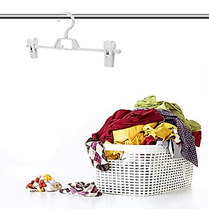 WINOMO 10Pcs Pants Hanger with Clips, White Plastic Dress Trousers Hanger with 360 Rotatable Hook for Women& Men Space Saving