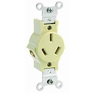 Leviton 5032-I 20 Amp, 125/250 Volt, Narrow Body Single Receptacl, Pack of 1, Ivory