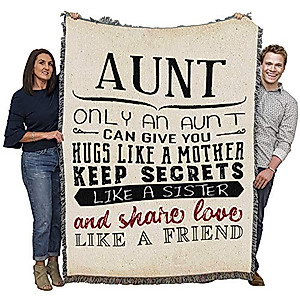 Only an Aunt Can Give You Hugs Like a Mother Blanket - Gift Tapestry Throw Woven from Cotton - Made in The USA (72x54)