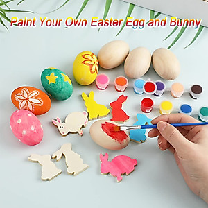 Easter Egg Painting Kit, 24pcs Wooden Eggs and Bunny for Crafts Easter Basket Stuffers Gifts Easter Crafts for Kids Toddlers Boys Girls Ages 4-8 8-12 Birthday Party Favors Classroom Prizes DIY Decor