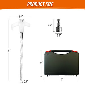 12 Pack Tent Stakes Heavy Duty - 8" Ground Anchors Screw in - Camping Stakes with Grow in The Dark Heads - Metal Threaded Tent Spikes with Hex Head Driver and Storage Box