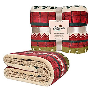 Catalonia Christmas Sherpa Throw Blanket, Xmas Theme Throws for Couch Bed, Plush Blanket | Super Soft, Warm, Fluffy, Comfy, 60x80 inches