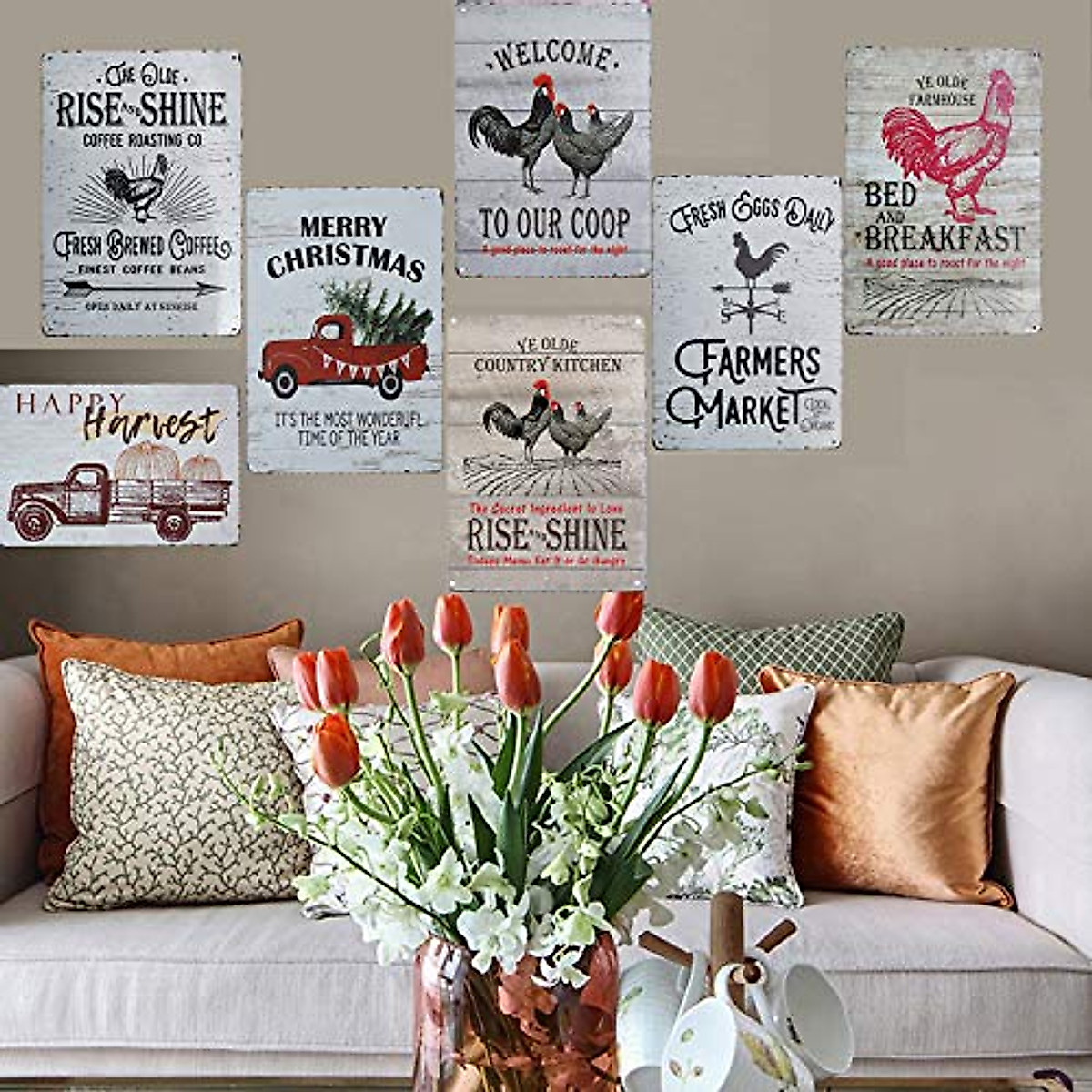 PXIYOU Welcome to Our Coop Chicken Sign Retro Vintage Metal Tin Signs Rustic Farmhouse Country Wall Art Sign 8X12Inch