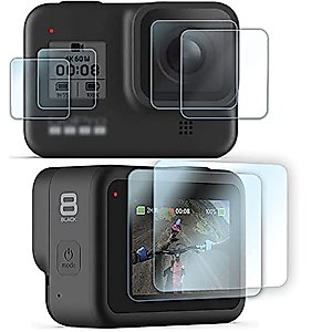 [6 PCS] FitStill Screen Protector for GoPro Hero 8 Black, Ultra Clear Tempered Glass Screen Protector + Tempered Glass Lens Protector + Small Display Film- 2 Packs