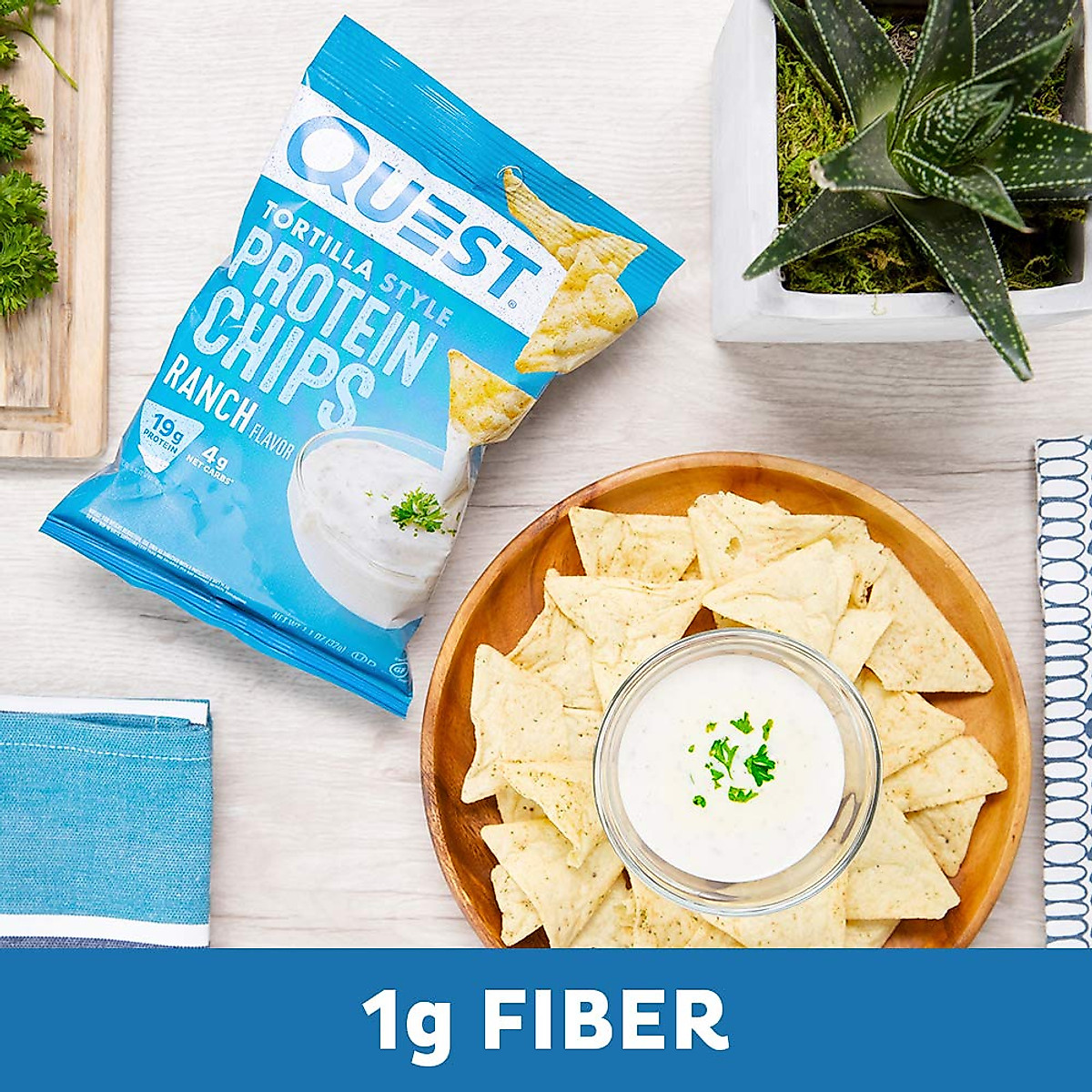 Quest Nutrition Tortilla Style Protein Chips, Ranch, Baked, 19g Protein, 4g Net Carb, Low Carb, Gluten Free, 1.1 Ounce (Pack of 12)