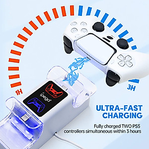 Upgraded PS5 Controller Charger with Thumb Grip Kit, Ipega DualSense Charging Station with LED Indicators, Dual USB Type C Fast Charging and Safety Chip Protection for Sony Playstation 5 Controllers