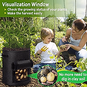 JOPESO Potato Grow Bags 10 Gallon 2 Pack Fabric Pots with Flap Window and Handles, Breathable Plant Bags Thickened Nonwoven for Garden Planting Vegetable Tomato Strawberry Flowers