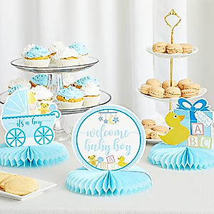 6 Pack Boy Baby Shower Table Decorations, Yellow Duck Honeycomb Centerpieces (8.25 x 7.5 in)