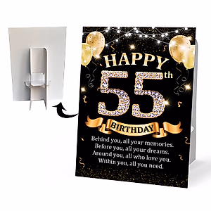 CMHIE 55th Birthday Party Signs with Paper Holder - Black Gold 55 Year Birthday Party Table Signs Decorations for Happy Birthday Party Activities Celebration Reception Table Supplies - dangold10