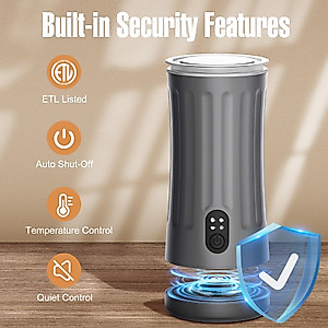 Ovetedot Milk Frother, 4-in-1 Milk Frother and Steamer, 240ml/8.1oz Automatic Hot and Cold Foam Maker, Electric Milk Frother for Coffee, Latte, Cappuccino, Matcha, Hot Chocolate(Gray)