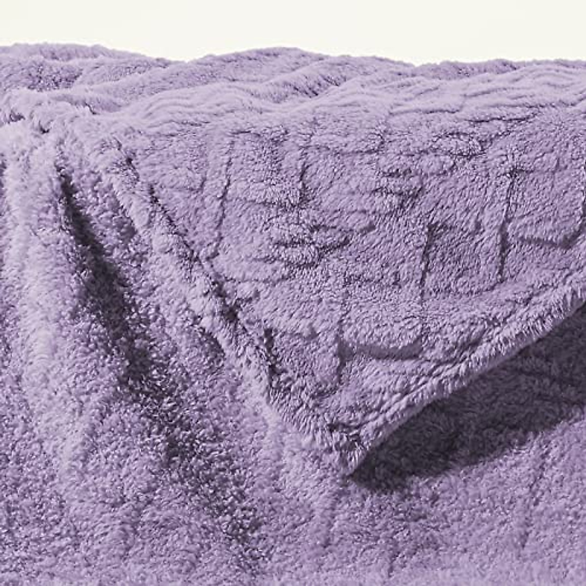 Whale Flotilla Jacquard Fuzzy Fleece Fluffy Bed Blanket Queen Size(90x90 Inch), Velvet Microfiber Bedspread, Warm and Soft Bed Blanket for All Season, Lilac