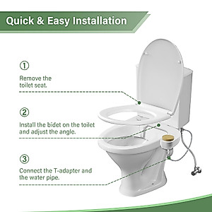 Jecatiy Left Hand Bidet, Non-Electric Bidet Attachment for Toilet Seat, Adjustable Water Pressure, Rear and Feminine Wash
