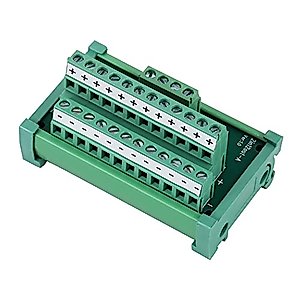 Jienk Screw Terminal Block Power Distribution Module, 25A DIN Rail Mounting Terminal Block Distribution Breakout Board for PLC Servo Power Amplifier (2 in 12 Out)