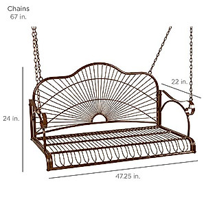 Best Choice Products Hanging Iron Porch Swing Bench Outdoor Patio Furniture for Garden, Deck w/Armrests, Mounting Chains