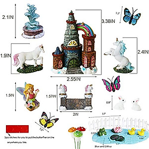 BangBangDa Unicorn Figurines Fairy Garden Accessories - Miniature Unicorn Gift Set Outdoor Garden Decoration – Fairy Figurines Castle Fountain Girl Birthday Gifts (Set of 23)
