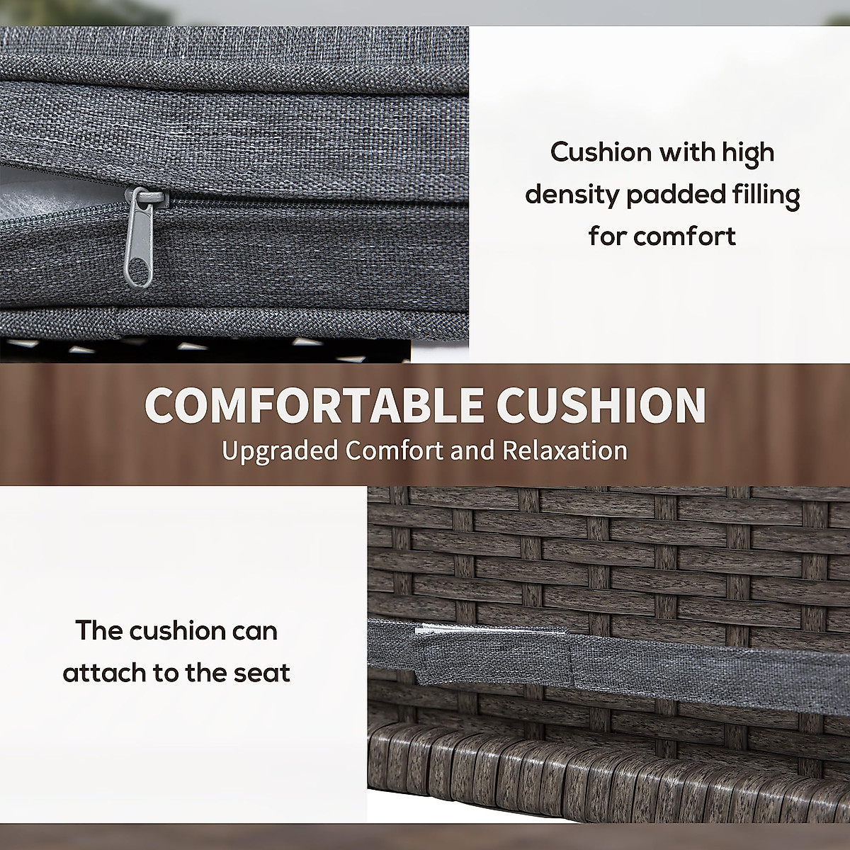 Outsunny 3 PCS Rattan Wicker Bar Set with Wood Grain Top Table and 2 Bar Stools for Outdoor, Patio, Poolside, Garden, Grey