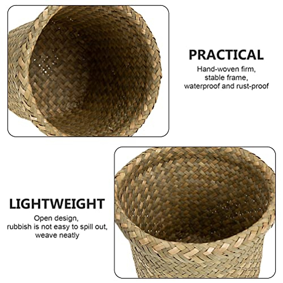 VOSAREA Vintage Waste Basket Natural Woven Waste Basket Rattan Laundry Hamper Flower Planter Pot for Rubbish Office Organizer