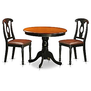 East West Furniture ANKE3-BLK-LC 3 Piece Room Set Contains a Round Kitchen Table with Pedestal and 2 Faux Leather Upholstered Dining Chairs, 36x36 Inch, Black & Cherry