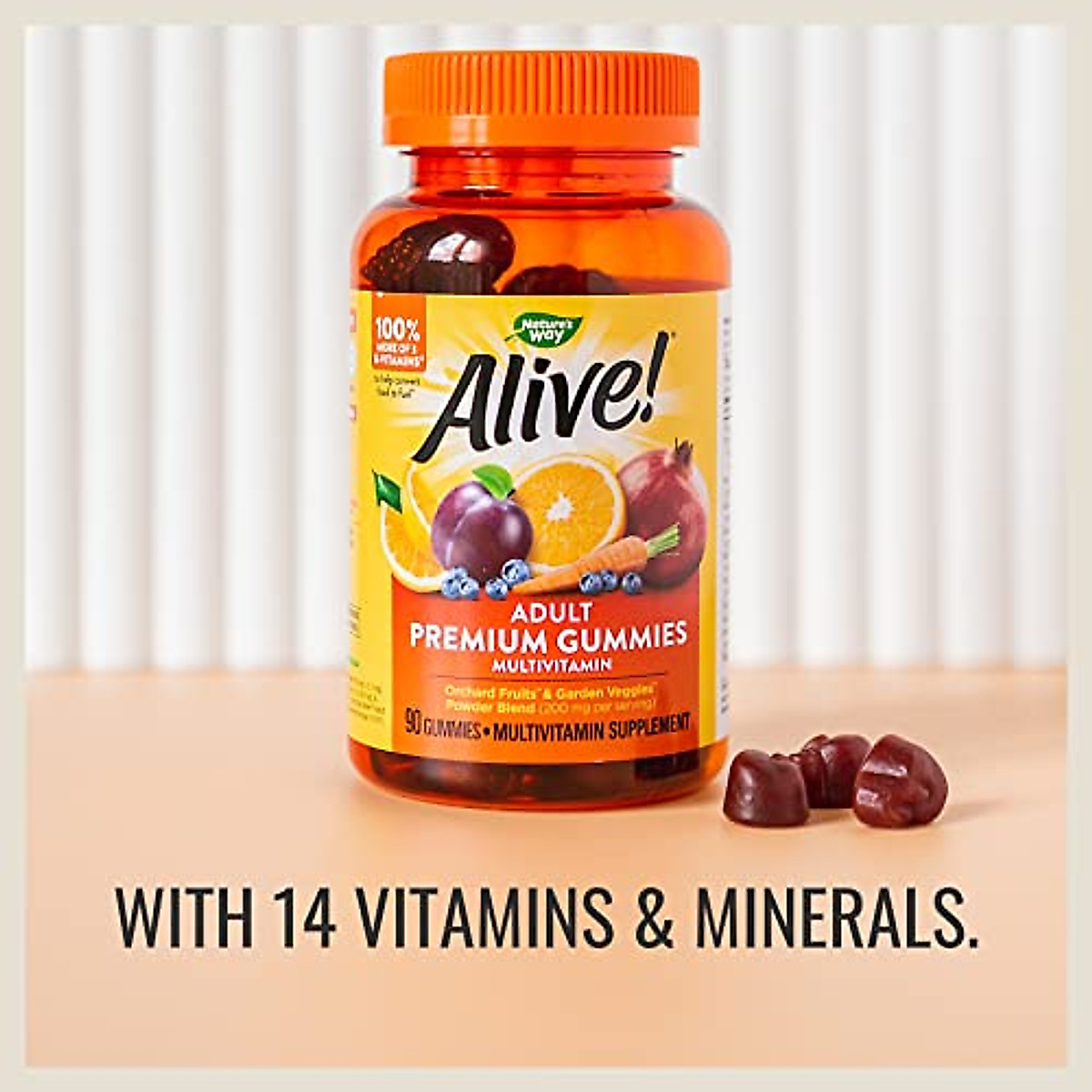 Nature’s Way Alive! Premium Adult Gummy Multivitamins, Essential Vitamins & Minerals, Supports Whole Body Wellness*, Vegetarian, Grape and Cherry Flavored, 90 Gummies