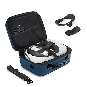JSVER Storage Case for Meta Quest 2 Carrying Case For Oculus Quest 2 and Controllers, Elite Strap Accessories, Hard Shell Travel Protective Case for Meta/Oculus Quest 2 with Shoulder Strap (Blue)