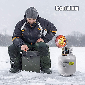 ReunionG Portable Propane Tank Top Heater, Automatic Shut-off Valve and Tip-over Switch, 15,000 BTU Outdoor Infrared Propane Gas Heater for Camping Fishing (Propane Cylinder not Included, 2.5 lbs)