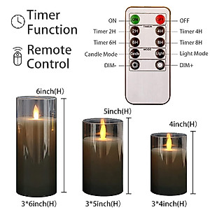 LED Flameless Candle Premium Black Glass with Remote Control Battery Operated Flickering Warm Light LED Pillar Candles Real Wax Wick 3 Pack D 3" H 4" 5" 6" Home Decor Premium Black