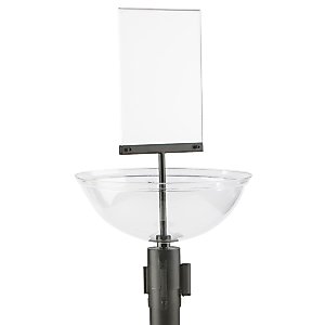 Displays2go Dump Bin Toppers for Stanchion, Includes Sign & Dispensing Bowl, Steel & Acrylic Build – Black, Clear (POBOWL13BK)