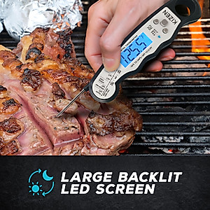 KIZEN Digital Meat Thermometer with Probe - Waterproof, Kitchen Instant Read Food Thermometer for Cooking, Baking, Liquids, Candy, Grilling BBQ & Air Fryer - Black/White