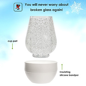 Freeze Wine Cooling Cup Set: Set of 2 Chiller Mug Red and White Wine Glasses with Frozen Gel - Plastic Shatter Resistant Double Wall Insulated Cooler Cups 10 oz