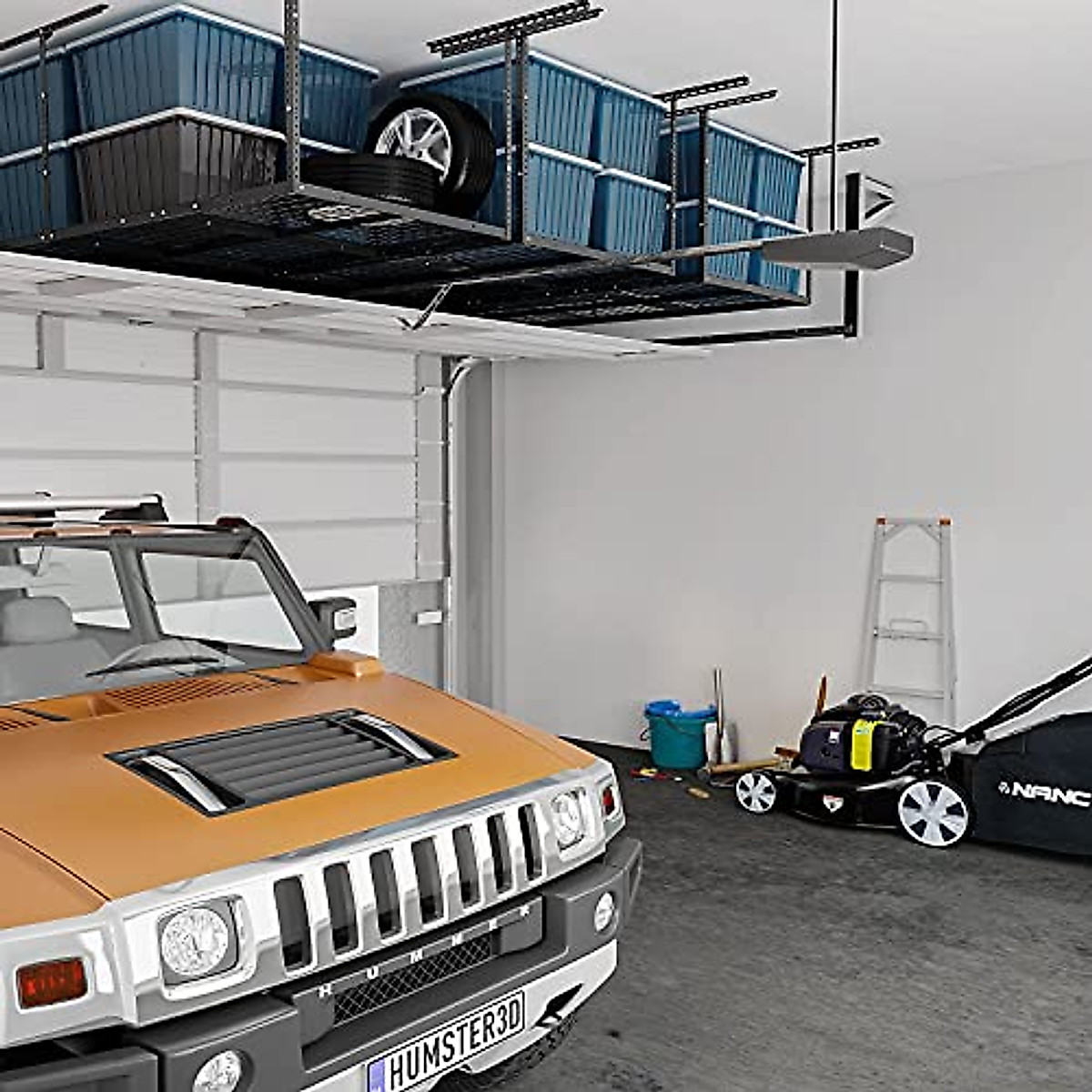 FLEXIMOUNTS Adjustable Garage Storage Organization Systerm,Heavy Duty Metal 3x8 Overhead Garage Ceiling Storage Racks,600lbs Weight Capacity,Black