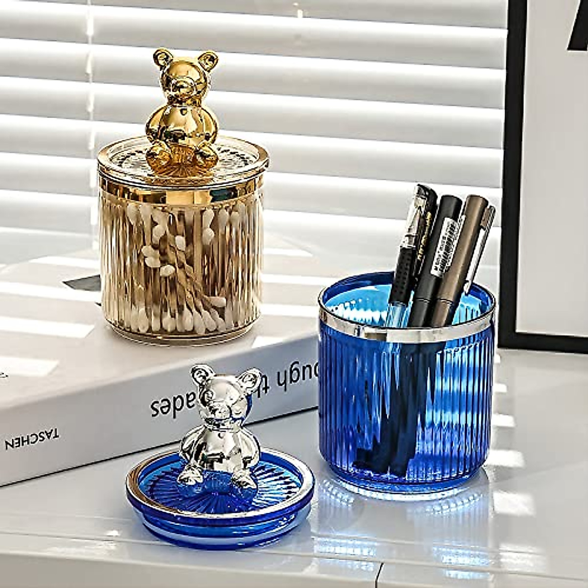 DASITON Bear Qtip Holder,Cotton Swab Holder,Bathroom Counter Organizer Containers Dispenser,for Cotton Rounds Pads Cotton Ball,Cotton Swab,Hair Clips,Ball Pad,tampon storage(Coffee