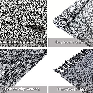 JE JOUE Boho Bathroom Rug 2'x3' Black，Hand Woven Tassel Solid Color Area Rug, Washable Bedroom Runner mat for Laundry Kitchen Outdoor Bathroom Dorm entryway