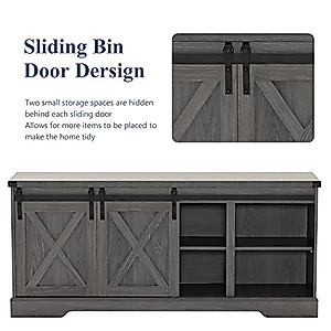 Squireewo Farmhouse Buffet Cabinet Sideboard with Sliding Barn Doors, Rustic Coffee Bar Cabinet Server with Storage and Adjustable Shelves, Cupboard Table for Kitchen Dining Room Living Room, Grey