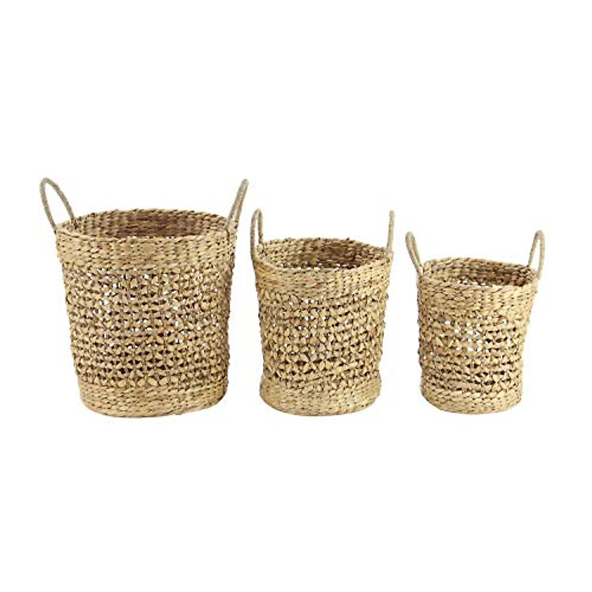 Deco 79 Dried Plant Handmade Woven Storage Basket with Handles, Set of 3 21", 18", 16"H, Brown