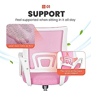 NEO CHAIR Office Computer Desk Chair Gaming-Ergonomic Mid Back Cushion Lumbar Support with Wheels Comfortable Blue Mesh Racing Seat Adjustable Swivel Rolling Home Executive (Pink)