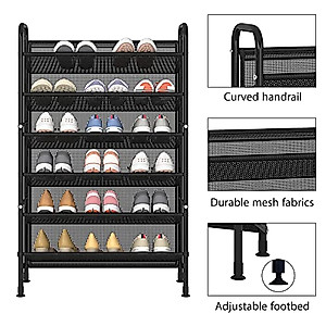 FKUO 6 Tier Shoe rack for closet Mesh fabric narrow Metal shoe racks, Space saving Small Shoe Storage Organizer Shelf for Entryway, Hallway, Dorm Room (Black, 6-Tier)