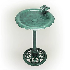 Alpine Corporation 31" Tall Outdoor Antique Flower Birdbath with Bird Decoration Yard Statue