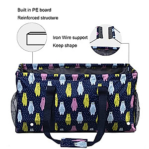 Extra Large Utility Tote Bag Beach Bag Reusable Grocery Bags Collapsible Tote with Wire Frame for Groceries Storage Picnic Blue bear