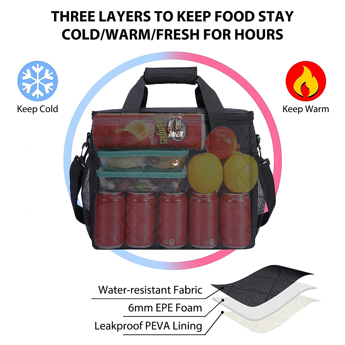 MIER 18L Large Soft Cooler Insulated Picnic Bag for Grocery, Camping, Car, Black