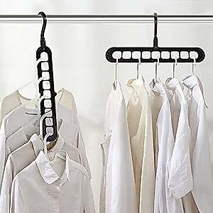 ZEDODIER Magic Hangers, Space Saving Hangers 10 Pack Sturdy Plastic 9-in-1 Hanger Closet Organizer(Black)
